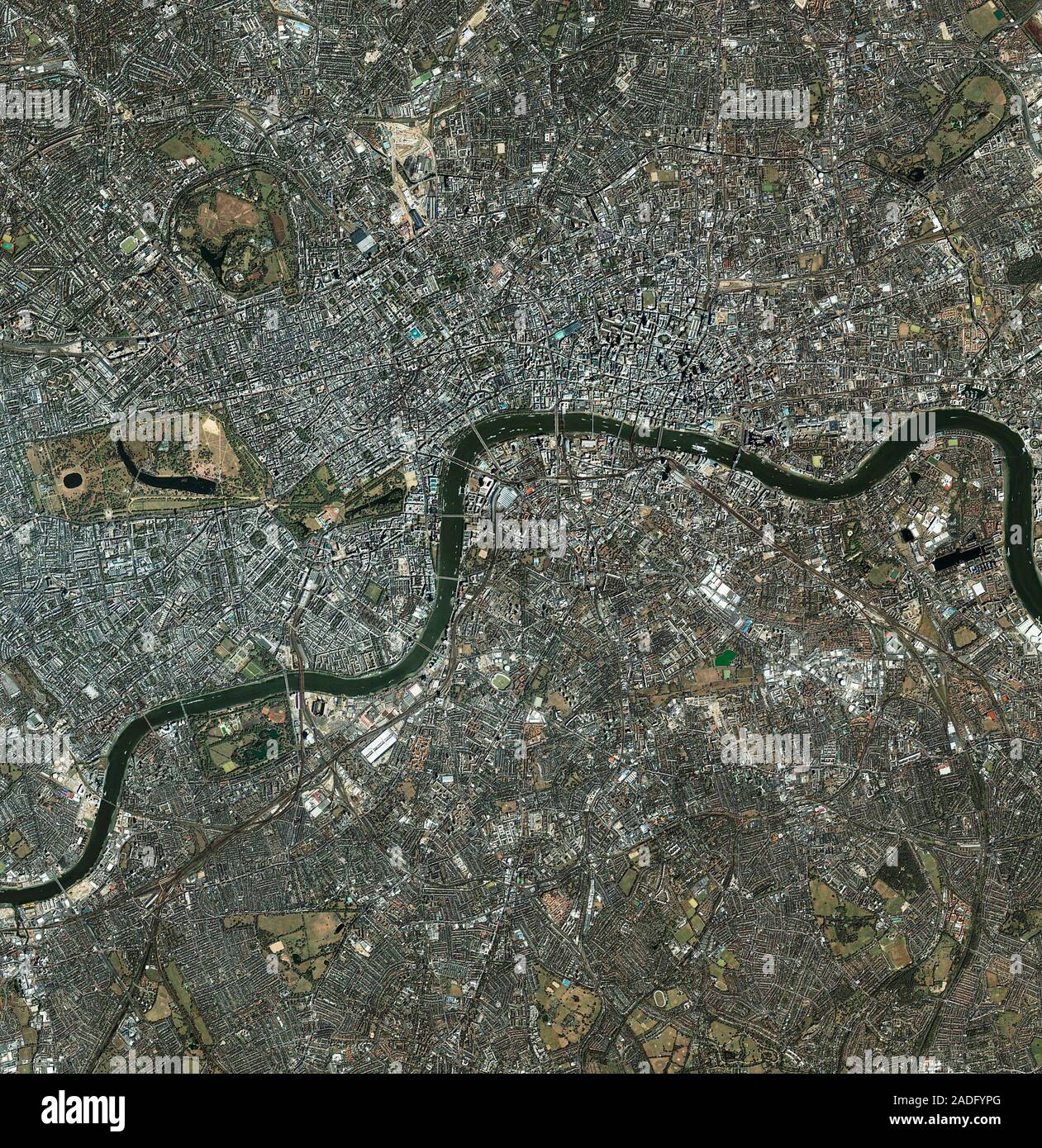 London. Satellite image of the centre of London, the capital city of ...