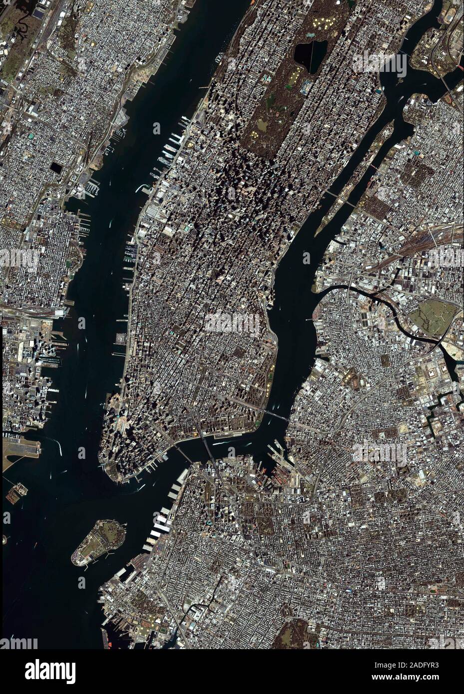New York. Satellite image of the Manhattan area of New York City, USA ...