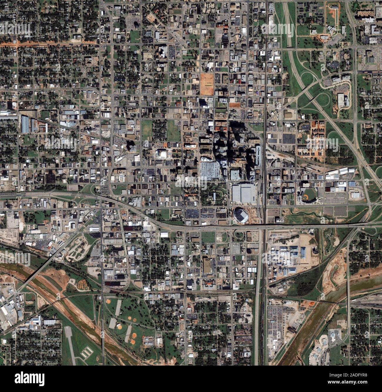 Oklahoma City. Satellite image of the city centre of Oklahoma City ...
