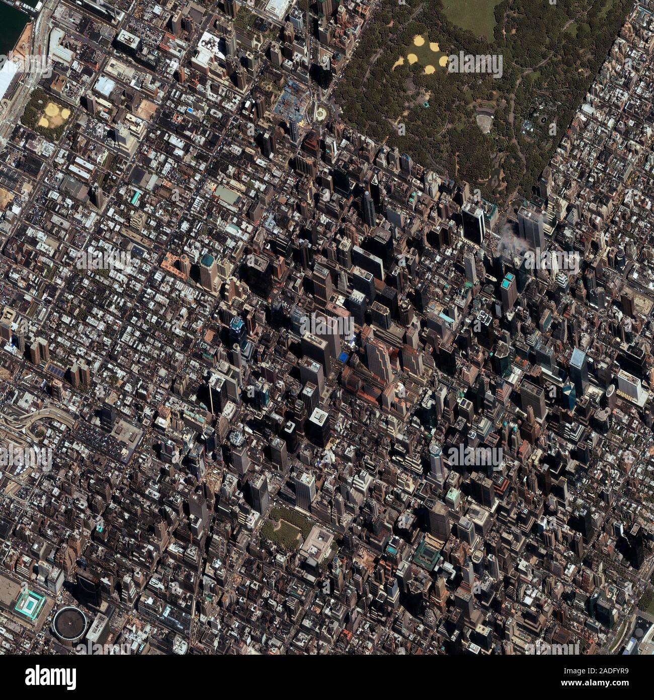 New York. Satellite image of the area surrounding Times Square (lower ...
