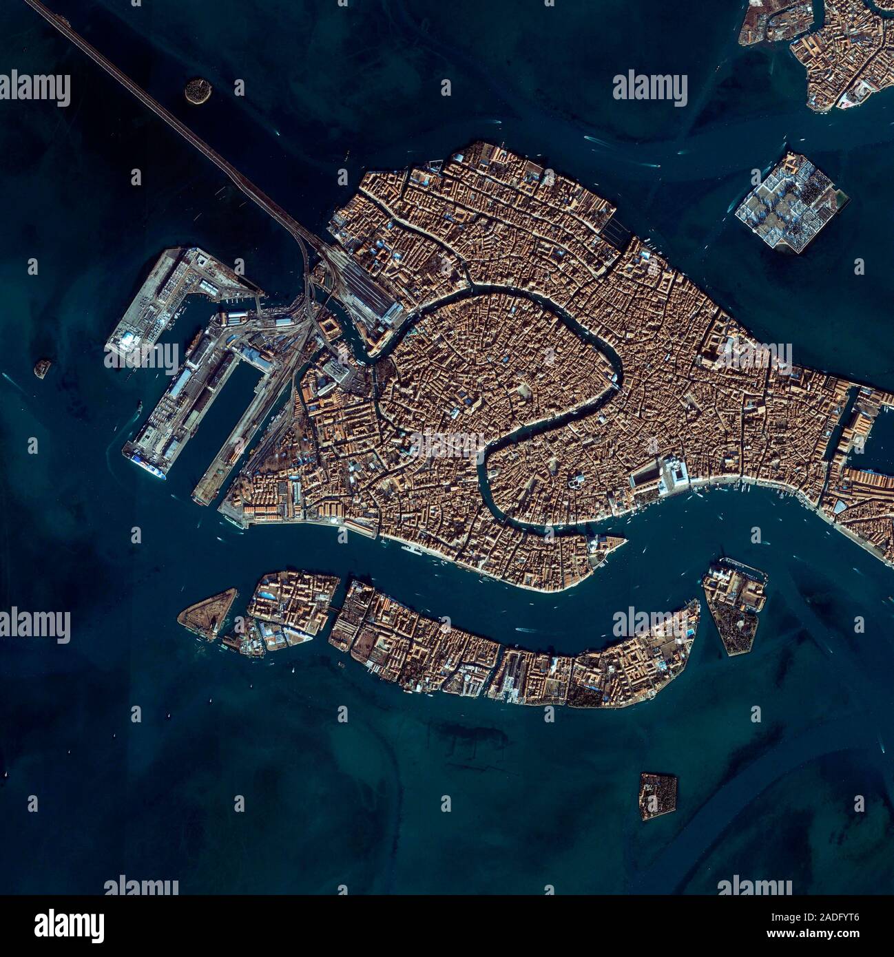 Venice. Satellite image of Venice, an island city in a lagoon off the ...