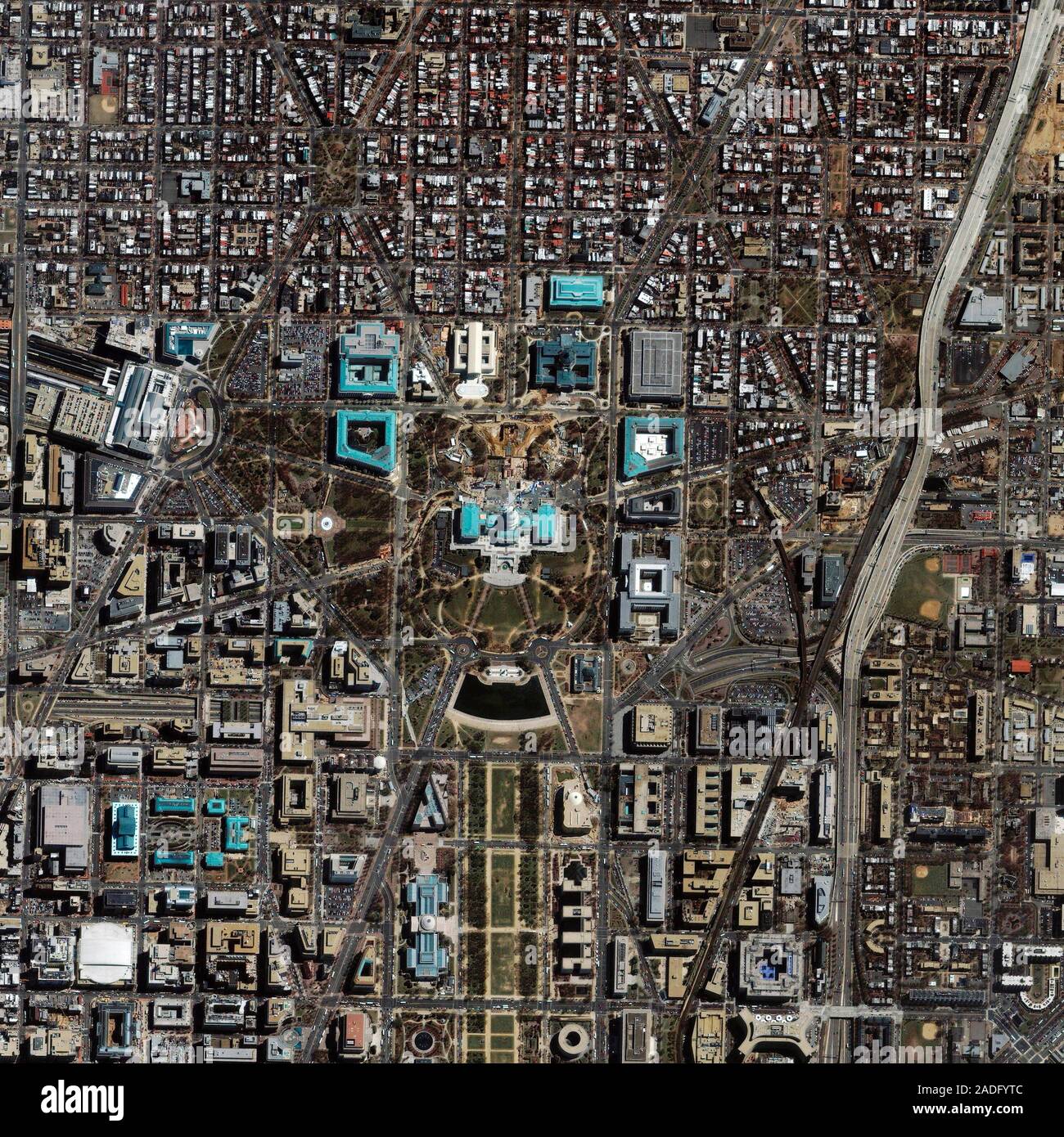 Capitol area, Washington DC. Satellite image of the Capitol area of Washington DC, USA. This ...