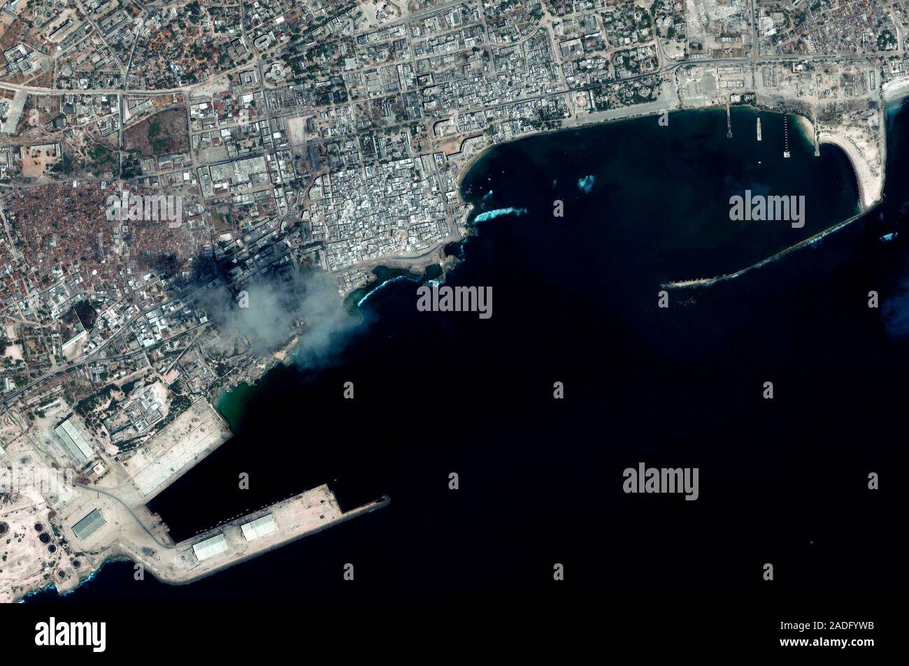 Mogadishu port, Somalia, satellite image. Mogadishu, located on the ...