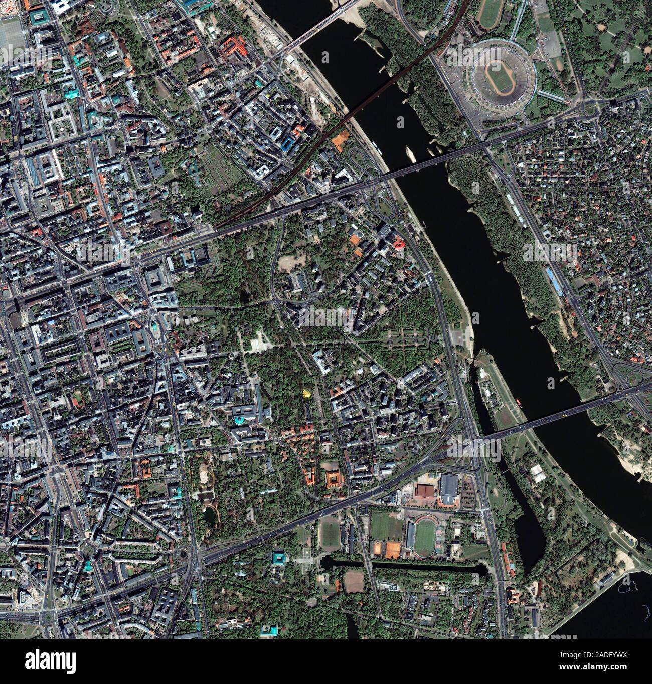 Warsaw city centre, Poland, Ikonos satellite image. North is at top ...