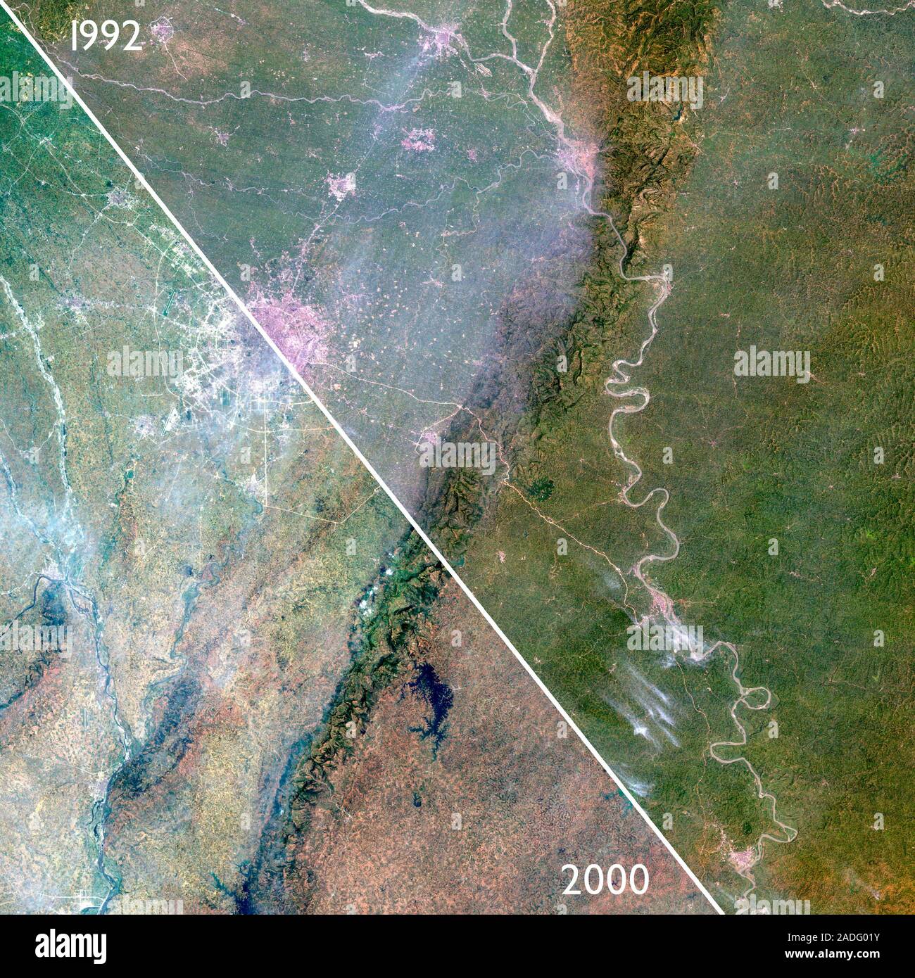 Urbanisation in a town in Chengdu, China, satellite image. An image ...