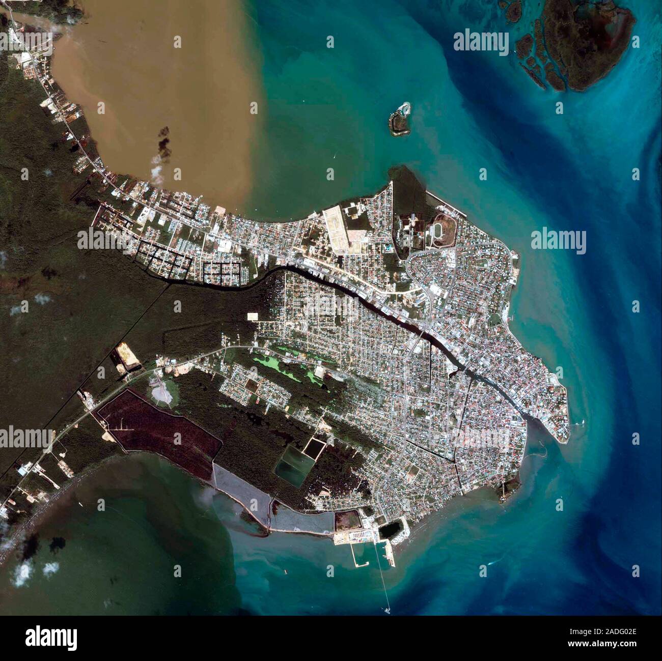 Belize City, Belize. Satellite image of Belize City, the largest city ...