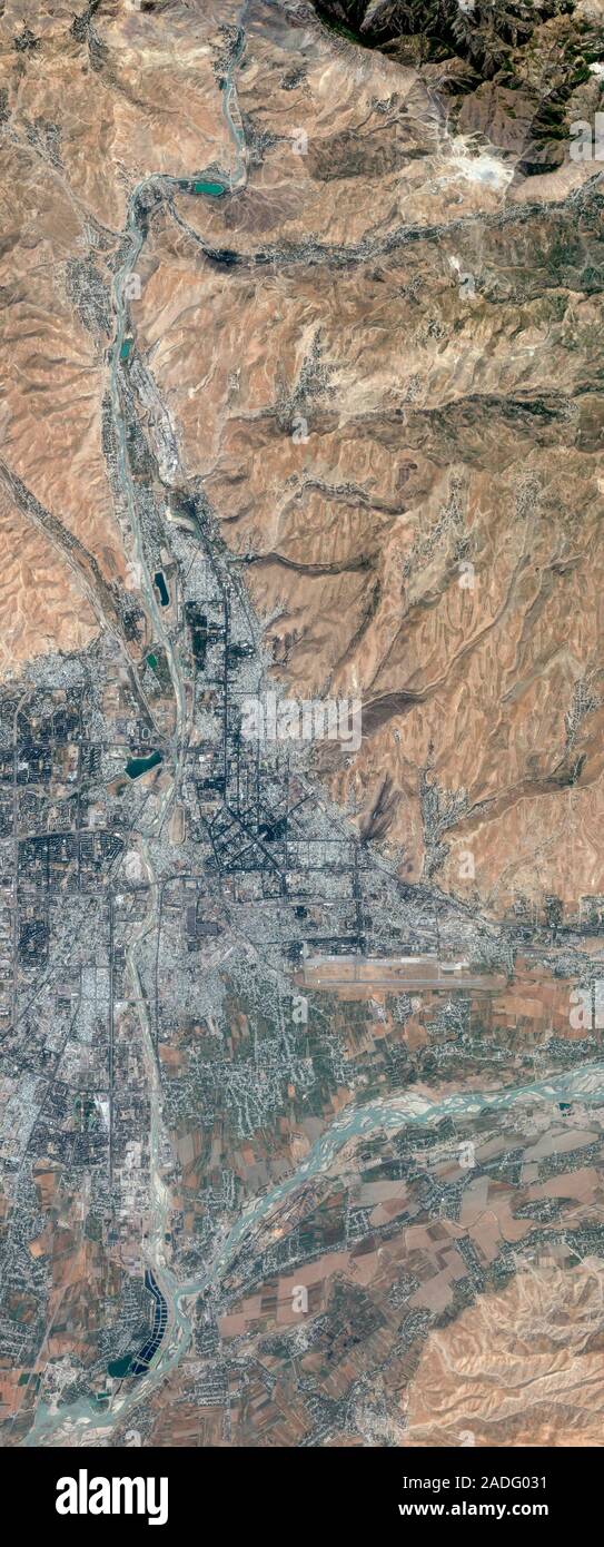 Dushanbe, Tajikistan. Satellite image of Dushanbe, the capital city of ...
