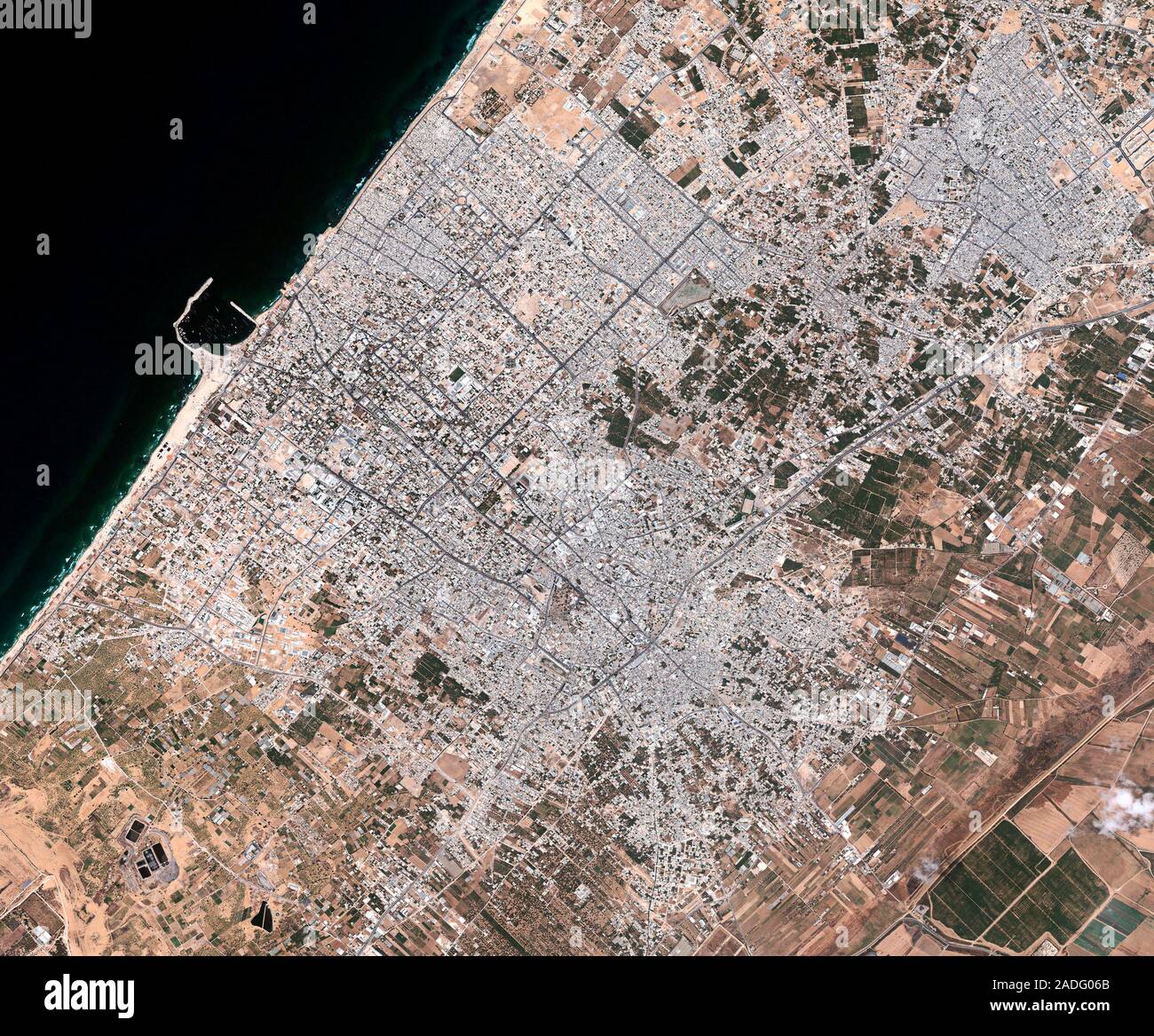 Gaza City in the Gaza Strip, Quickbird satellite image. Gaza is a port ...