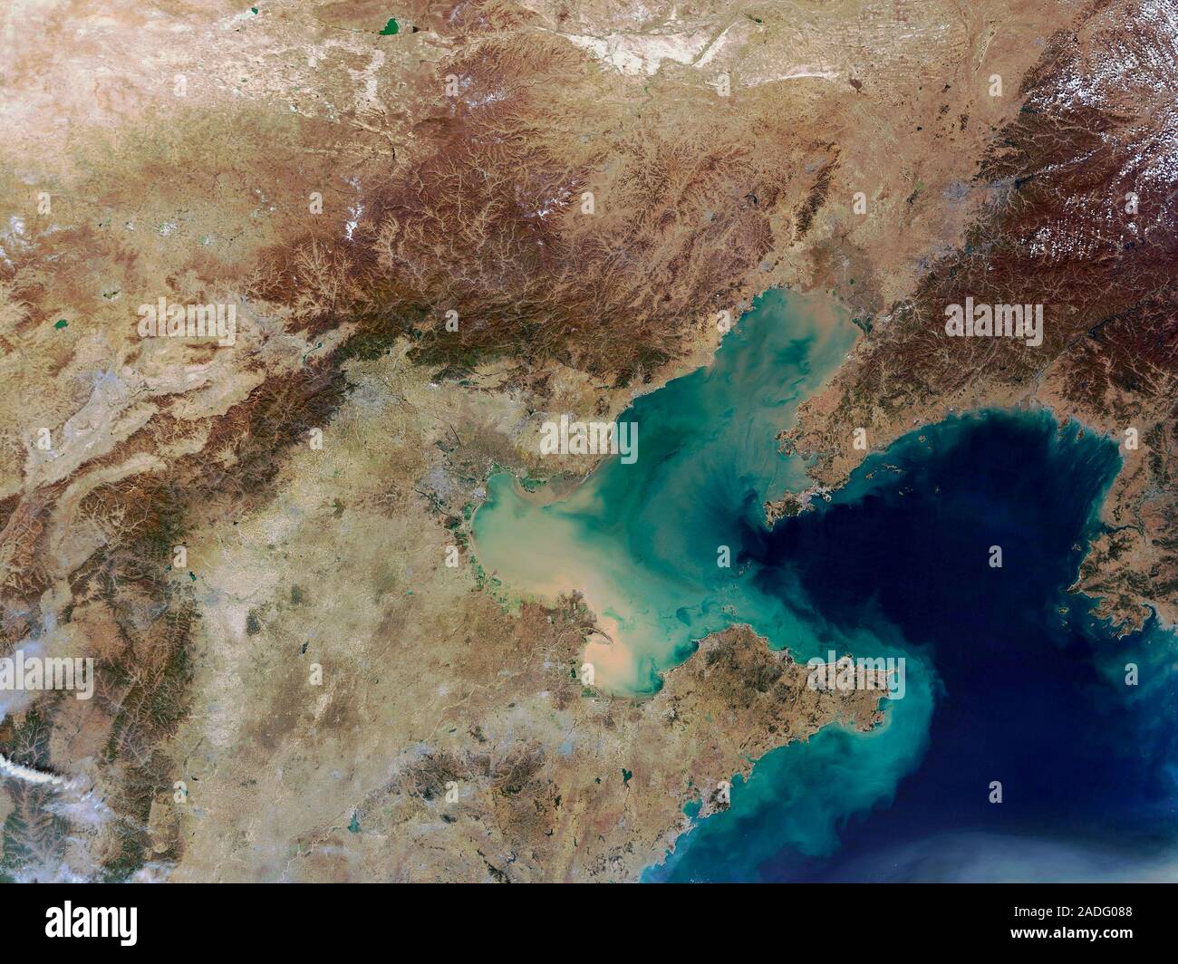 Beijing and the Bohai Sea, satellite image. Beijing, the capital of ...