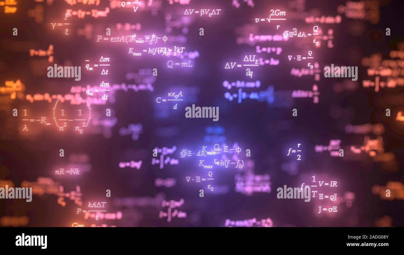 different formulas glowing in dark. suitable for mathematic, physics ...