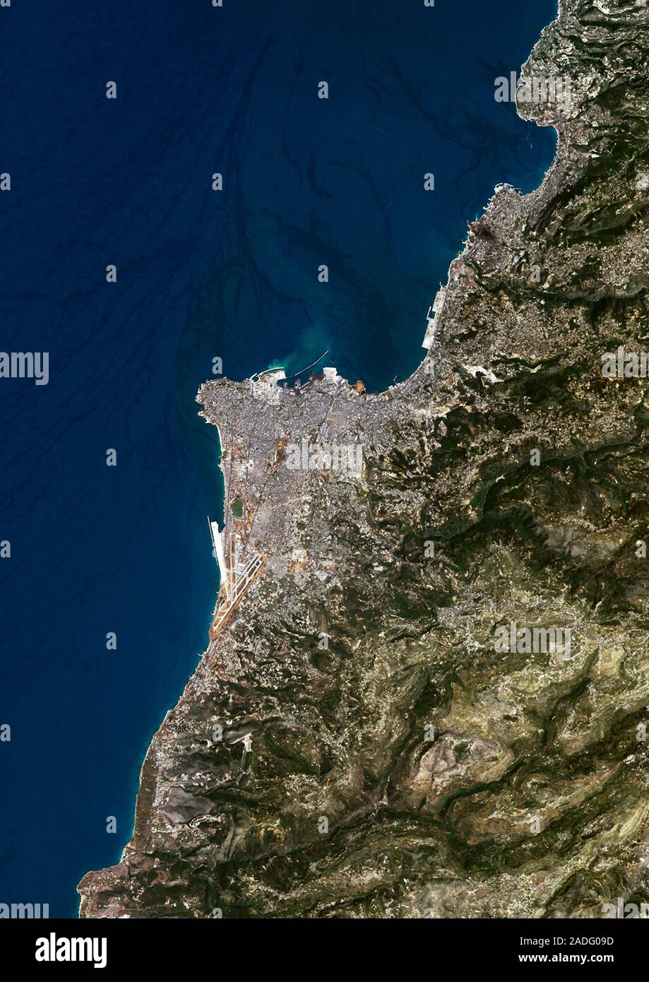 Beirut, Lebanon, satellite image. North is at top. Beirut is the ...