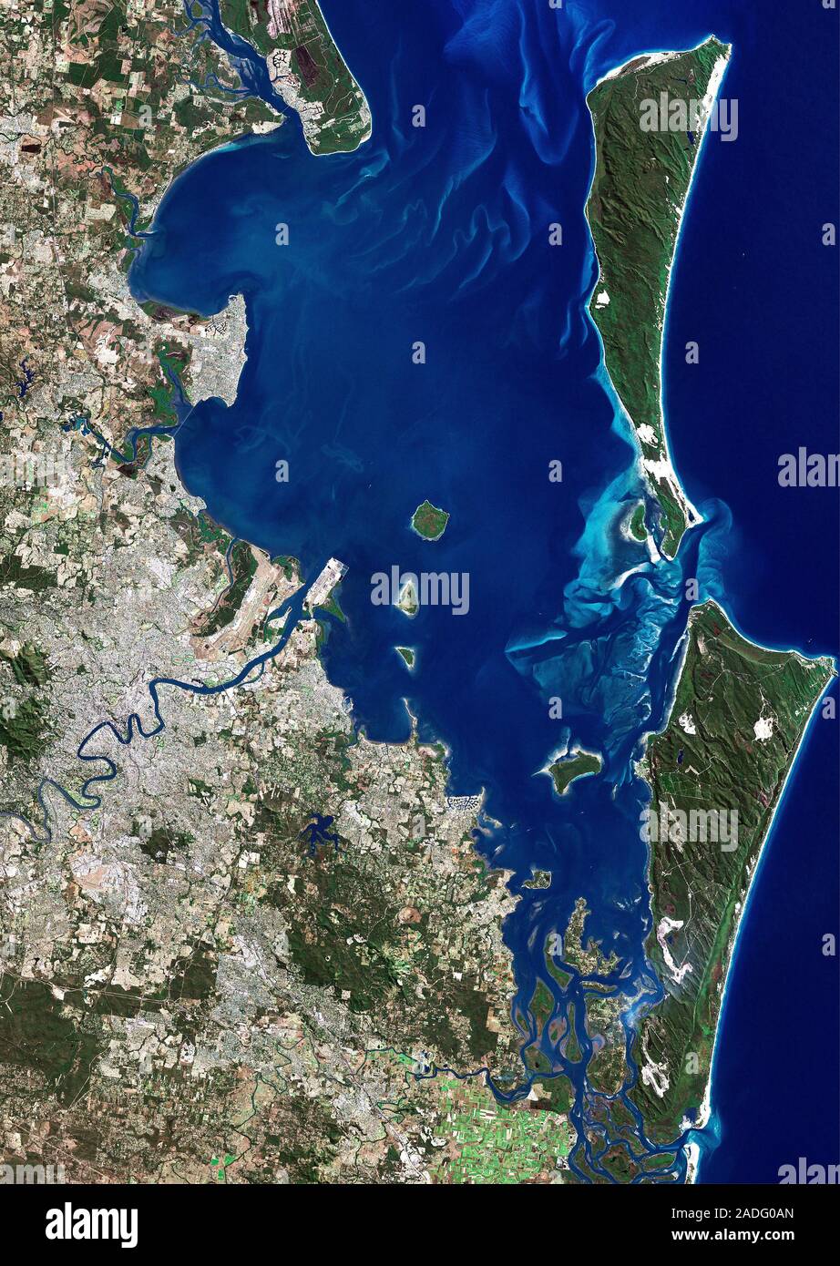Brisbane, Australia, satellite image. North is at top, water is blue ...