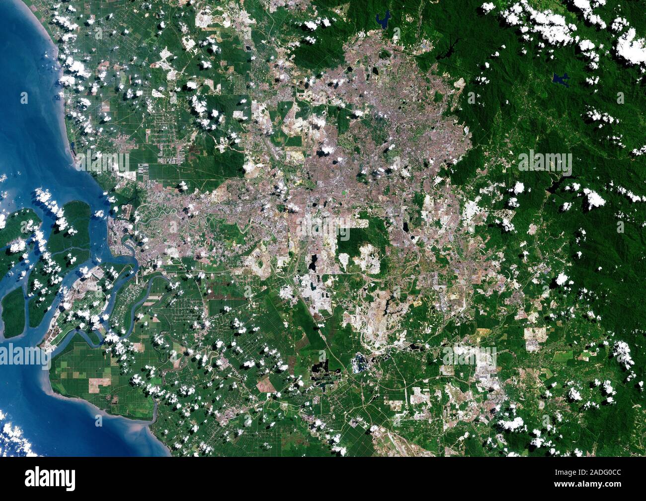 Kuala Lumpur, satellite image. North is at top. Vegetation is green ...