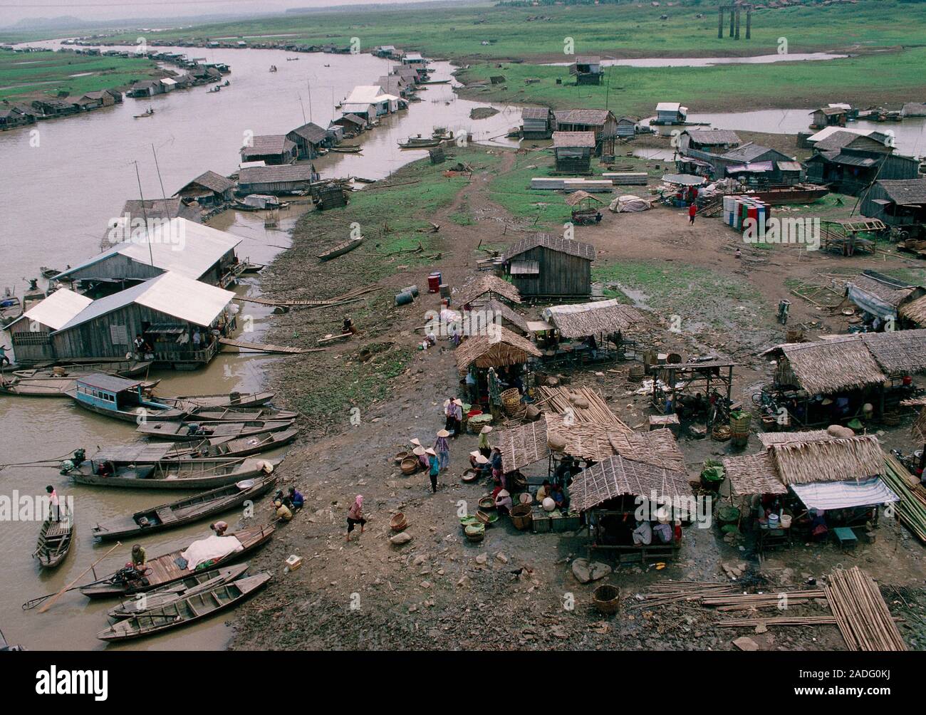 Fishing village. View of an Asian fishing village located along the ...