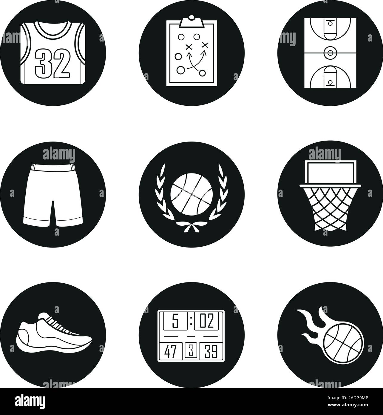 Basketball icons set. Shirt, shorts and shoe, game plan, field, hoop ...