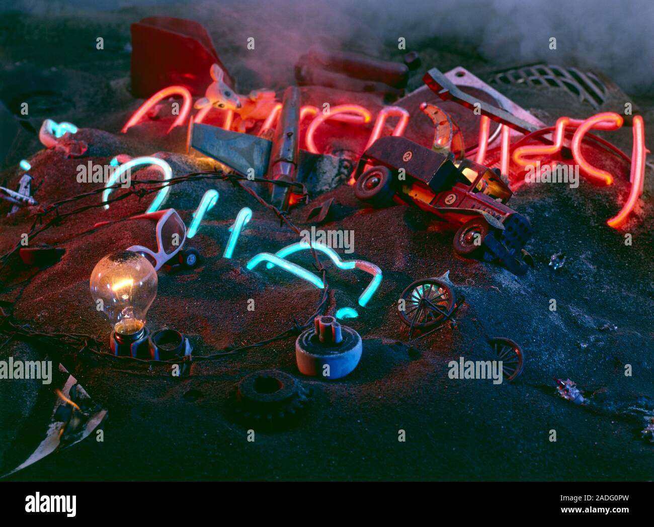 Rubbish dump with illuminated neon lights Stock Photo - Alamy