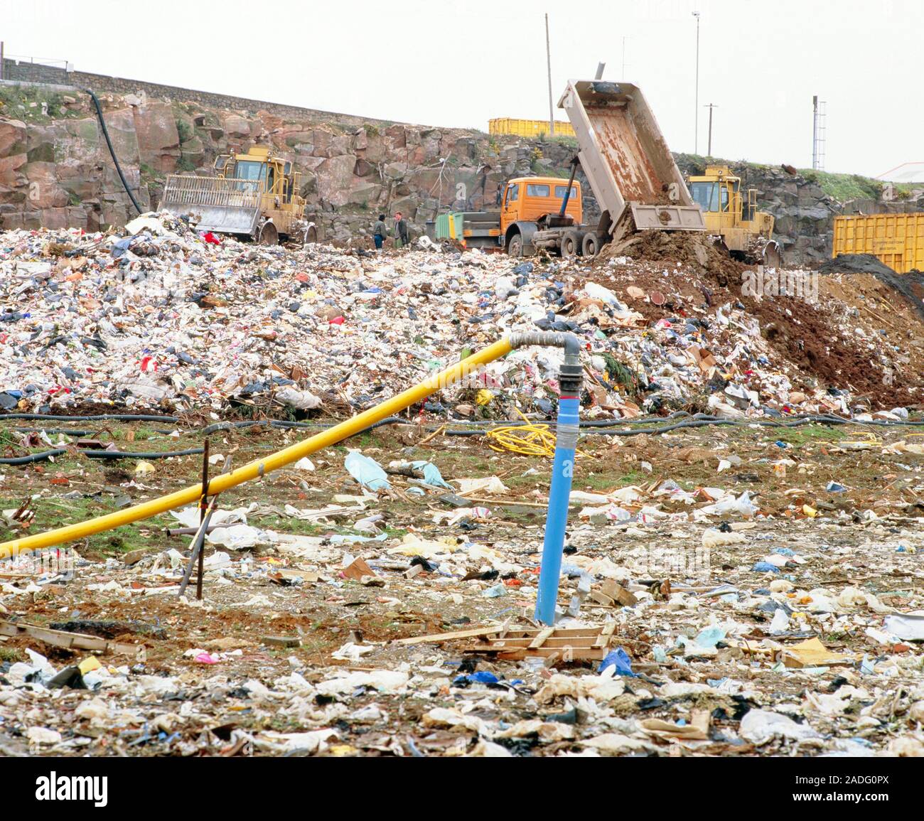 Landfill site which generates electricity from gas. A network of pipes ...
