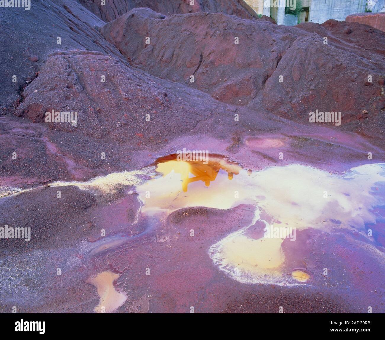 Slag heap. Land contaminated by slag heaps from an old sulphuric acid ...