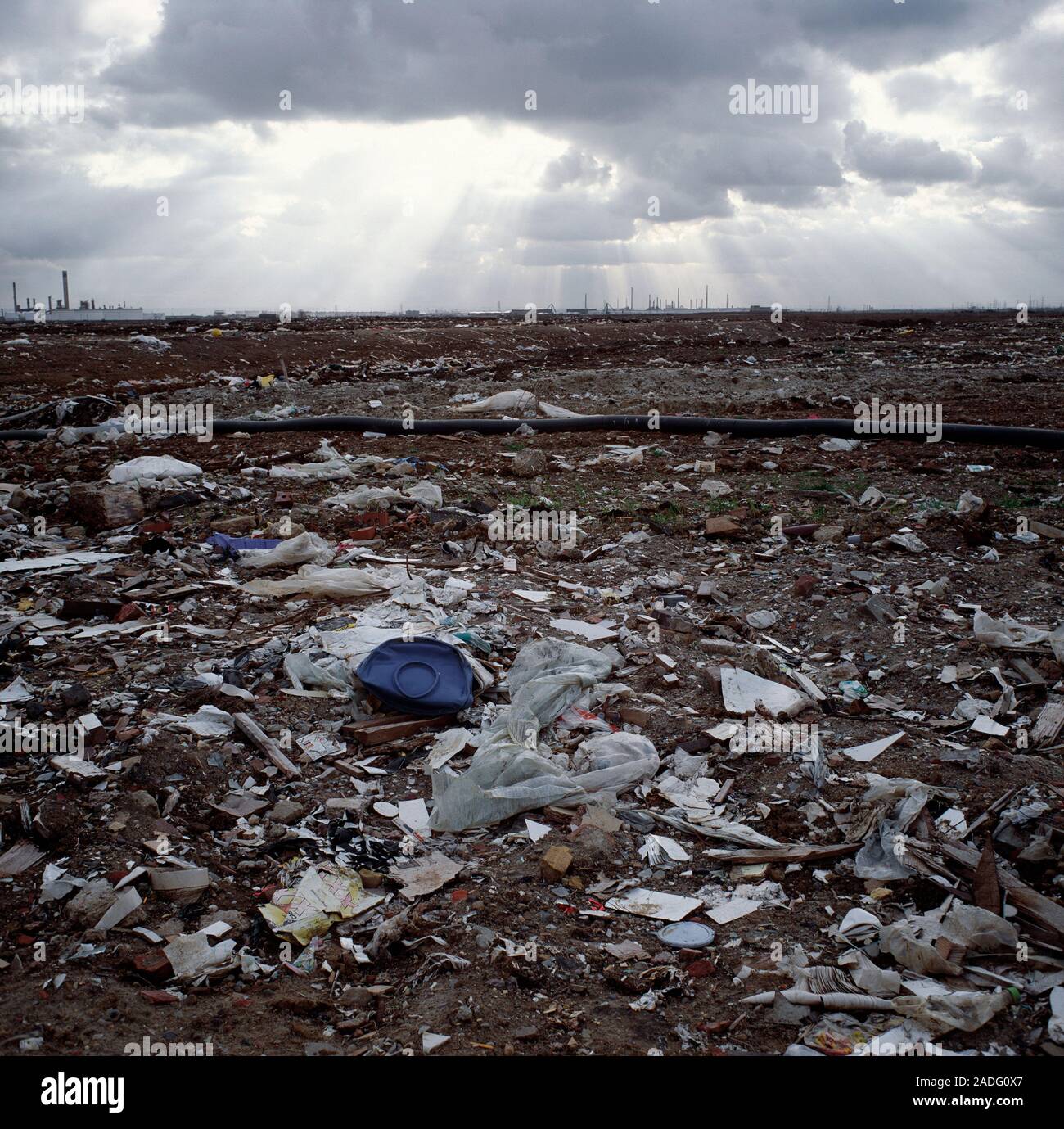 Toxic waste at a landfill site, where waste is buried. Toxic waste must ...