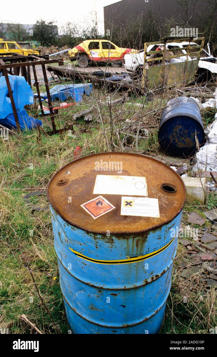 Hazardous waste dumped at an abandoned scrap yard, Midlands, UK Stock ...