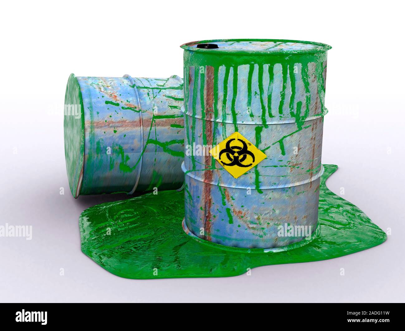 Drum leaking toxic waste, computer artwork. This image could be used to ...