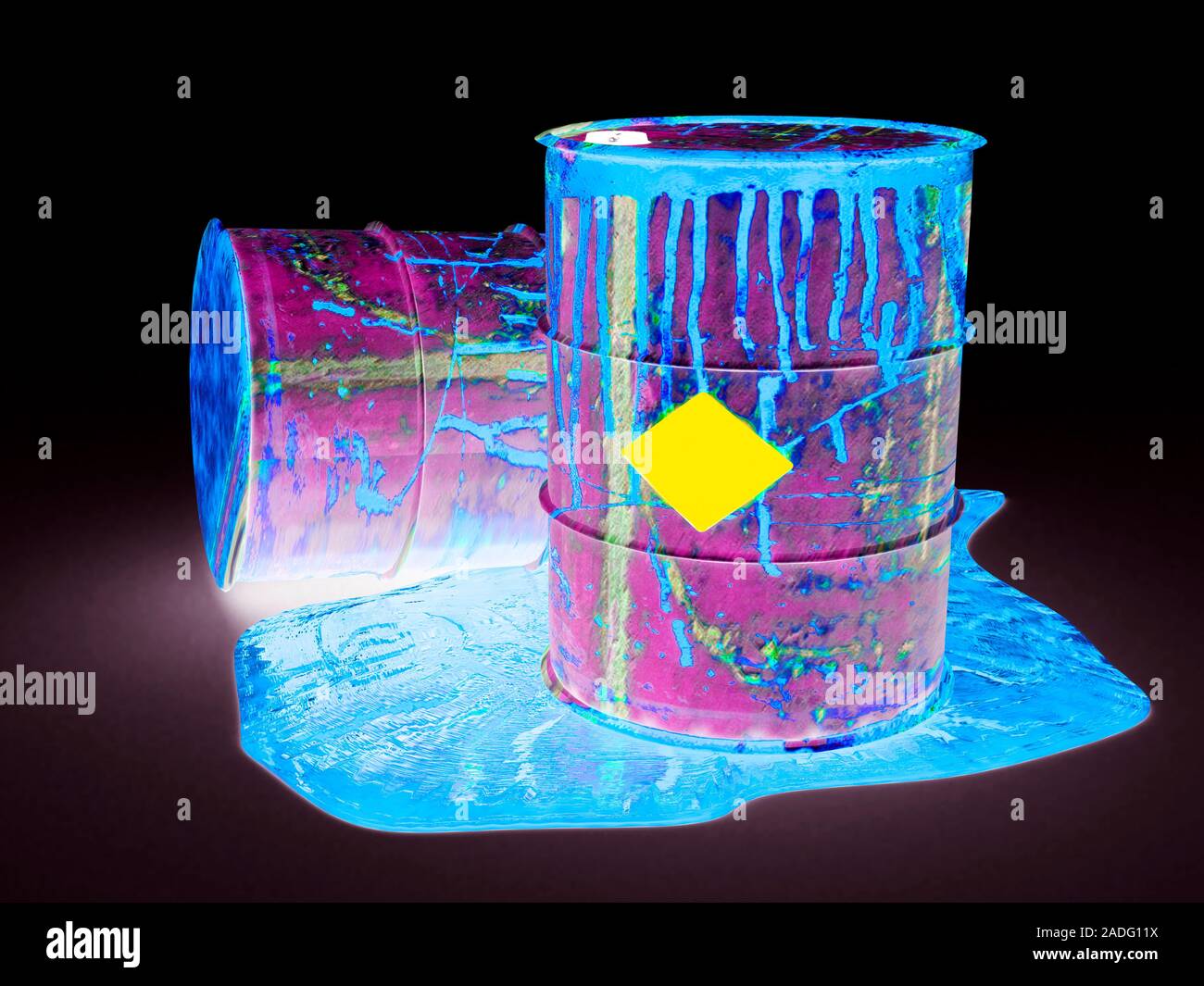 Drums leaking toxic waste, computer artwork. This image could be used ...