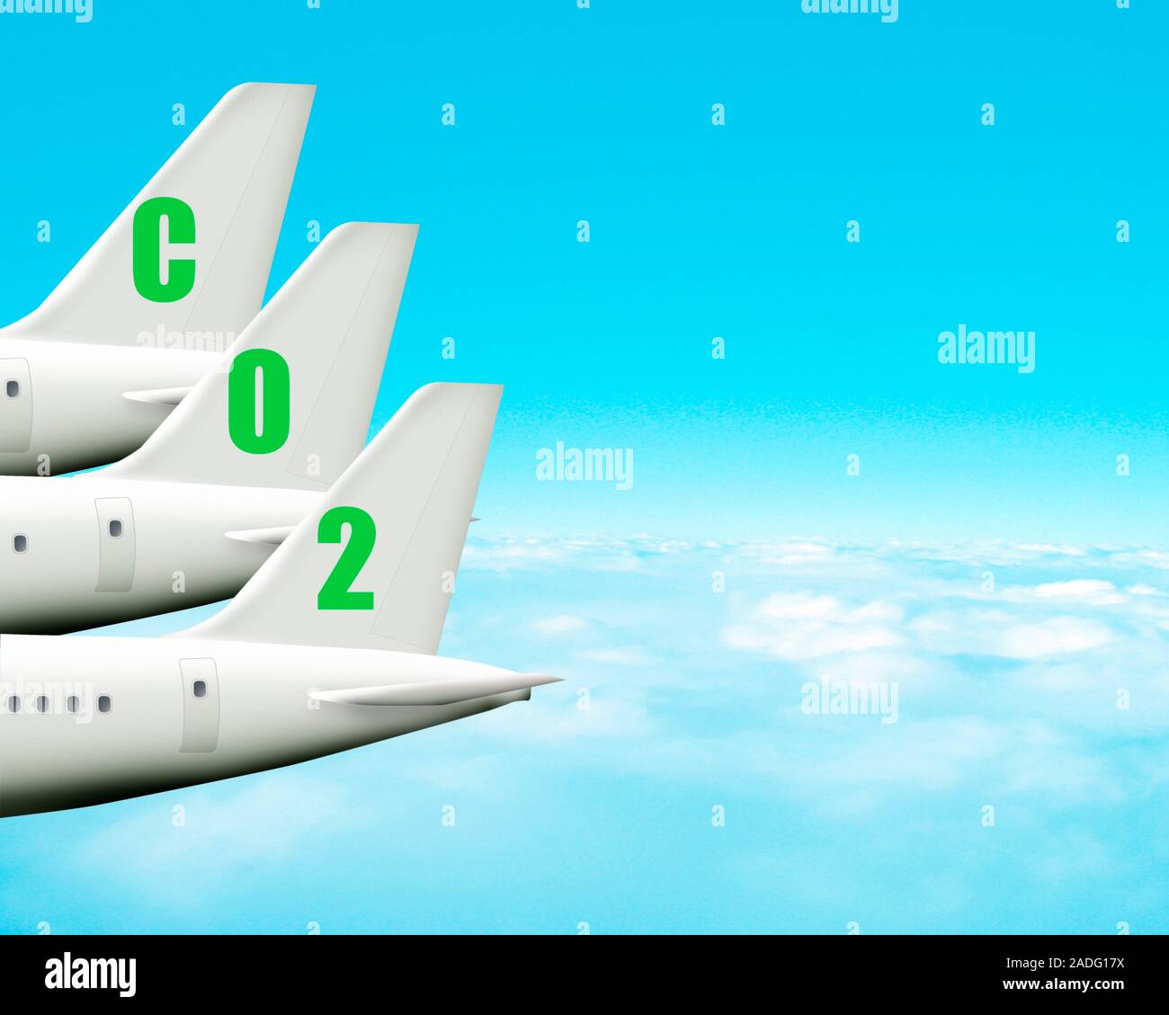 Carbon footprint of aeroplanes. Conceptual computer artwork ...