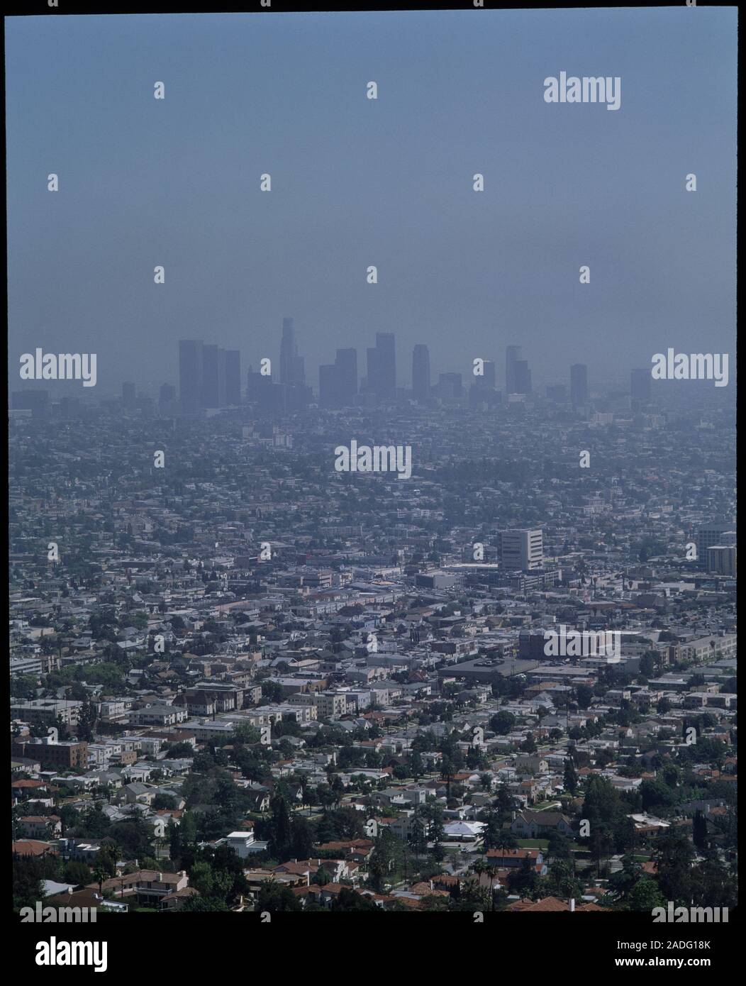 Smog over the city of Los Angeles in California. Smog is a thick, dark ...