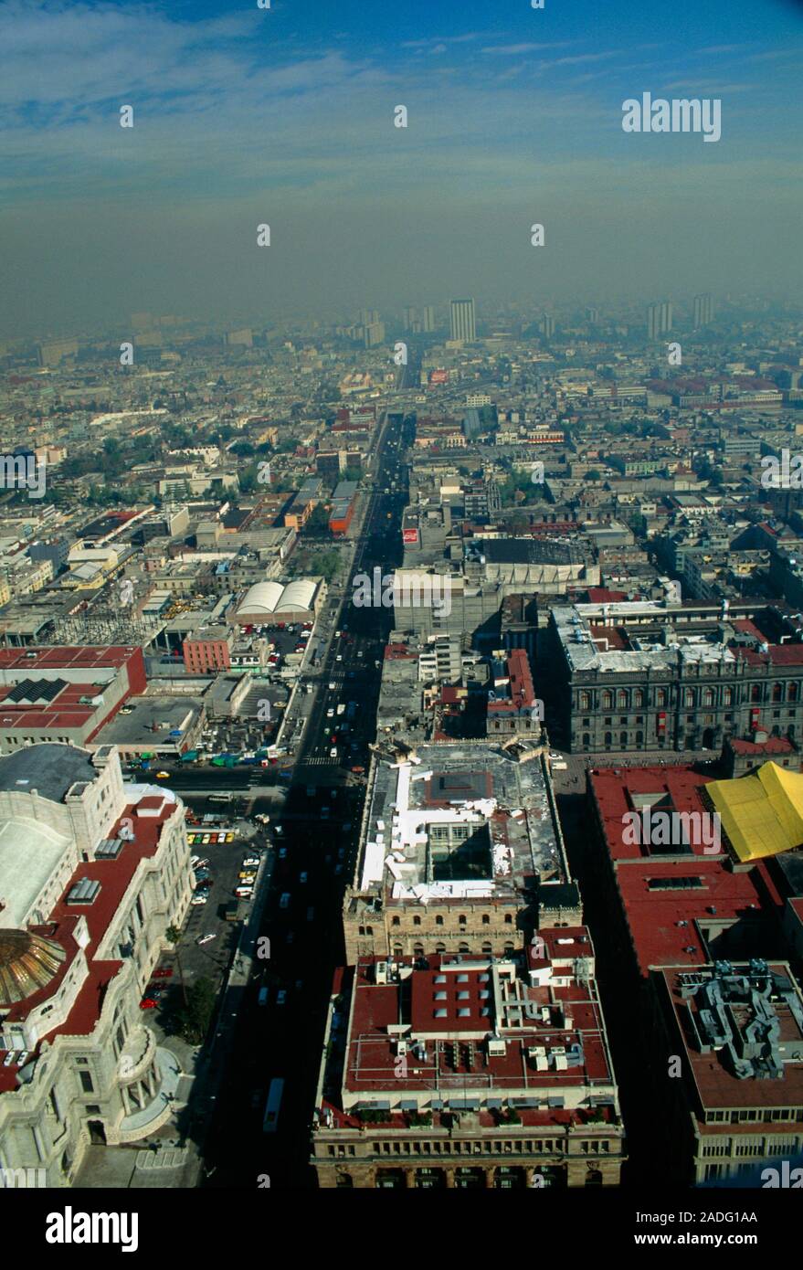 Smog. View over a city showing a cloud of grey atmospheric pollution ...