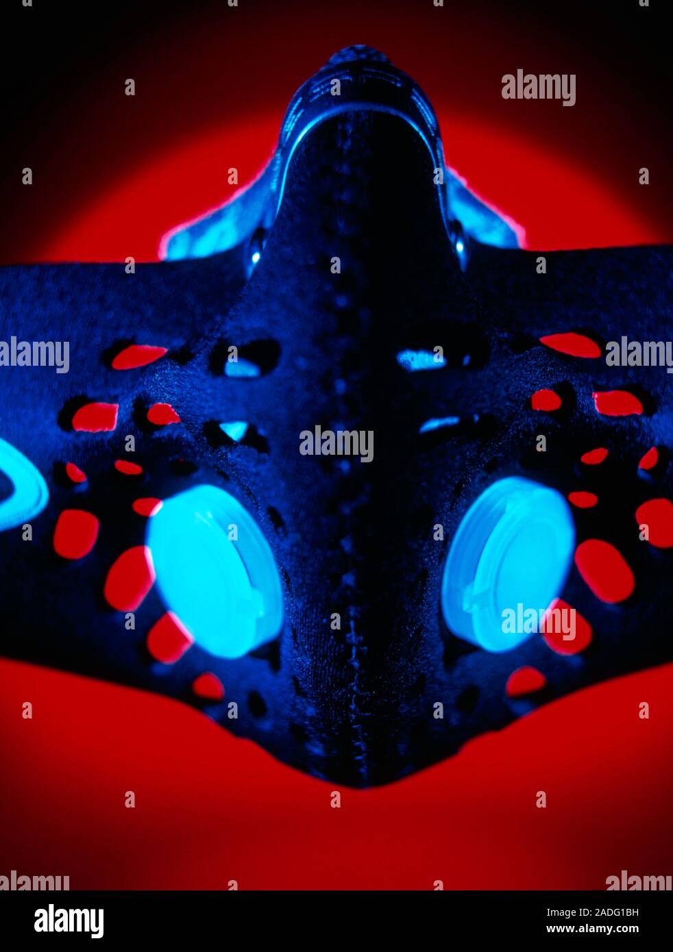 Air pollution mask. View of a mask worn by cyclists to protect against ...