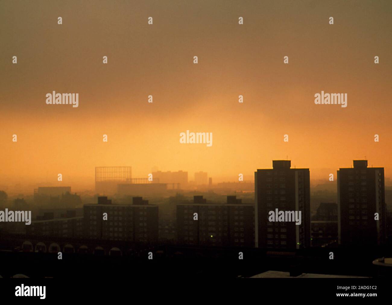 Air pollution. City smothered in a haze of air pollution. Most urban ...