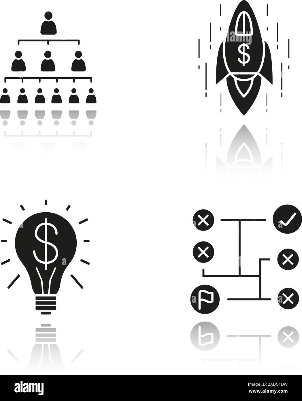Business concepts drop shadow black icons set. Company hierarchy ...