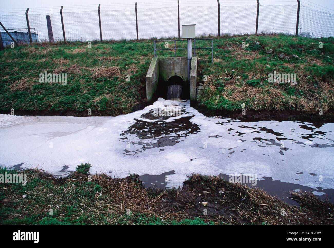 Sewage outflow. Outflow from a sewage works. Photographed in ...