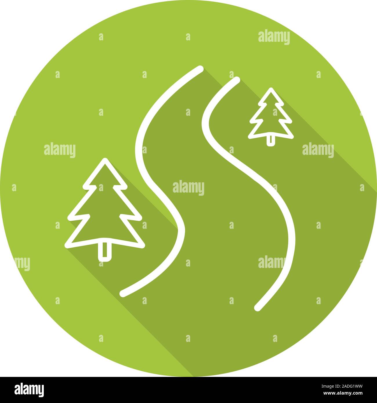 Winding country road. Flat linear long shadow icon. Forest path with ...