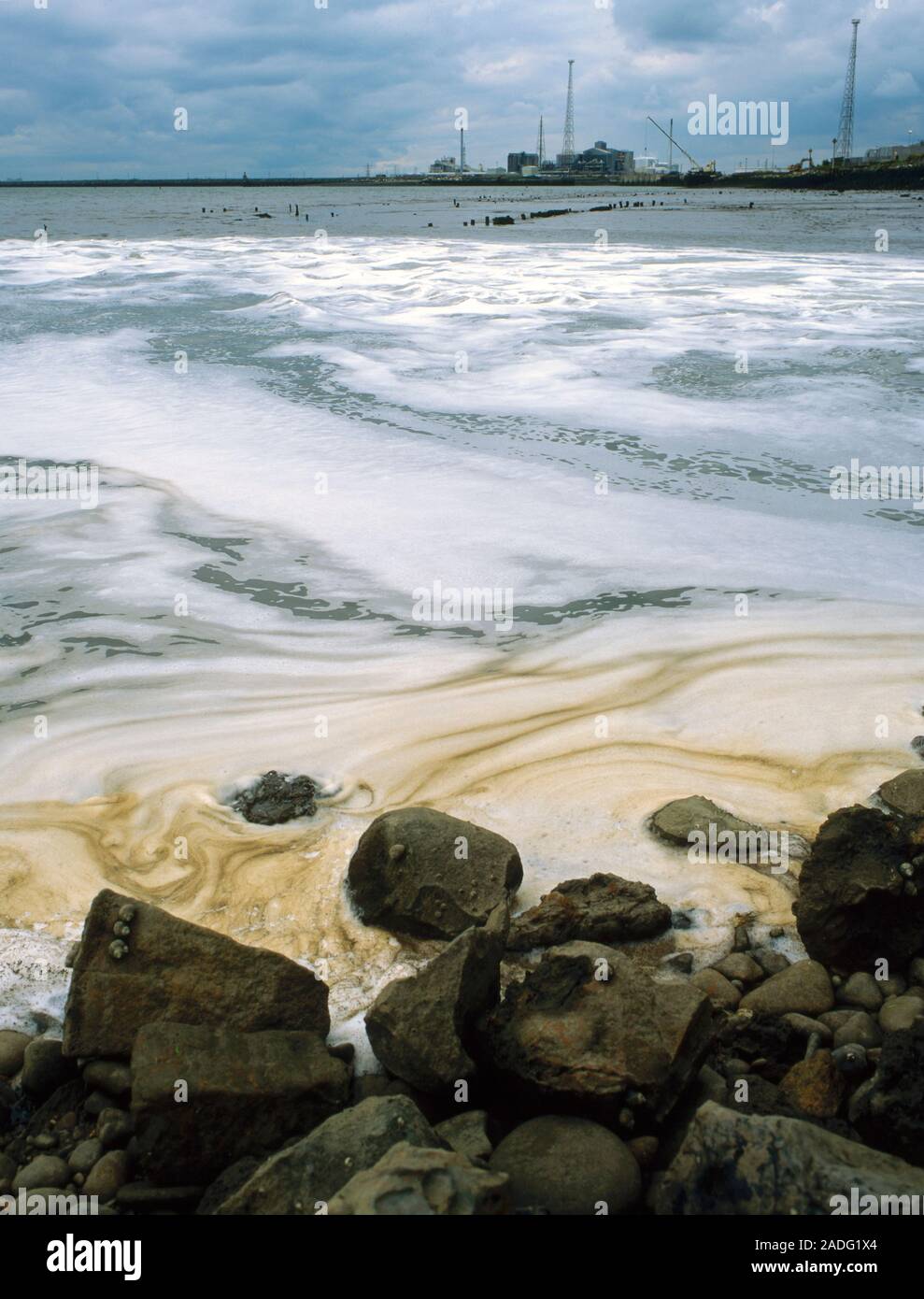 Industrial water pollution. Polluted water caused by the outflow of ...