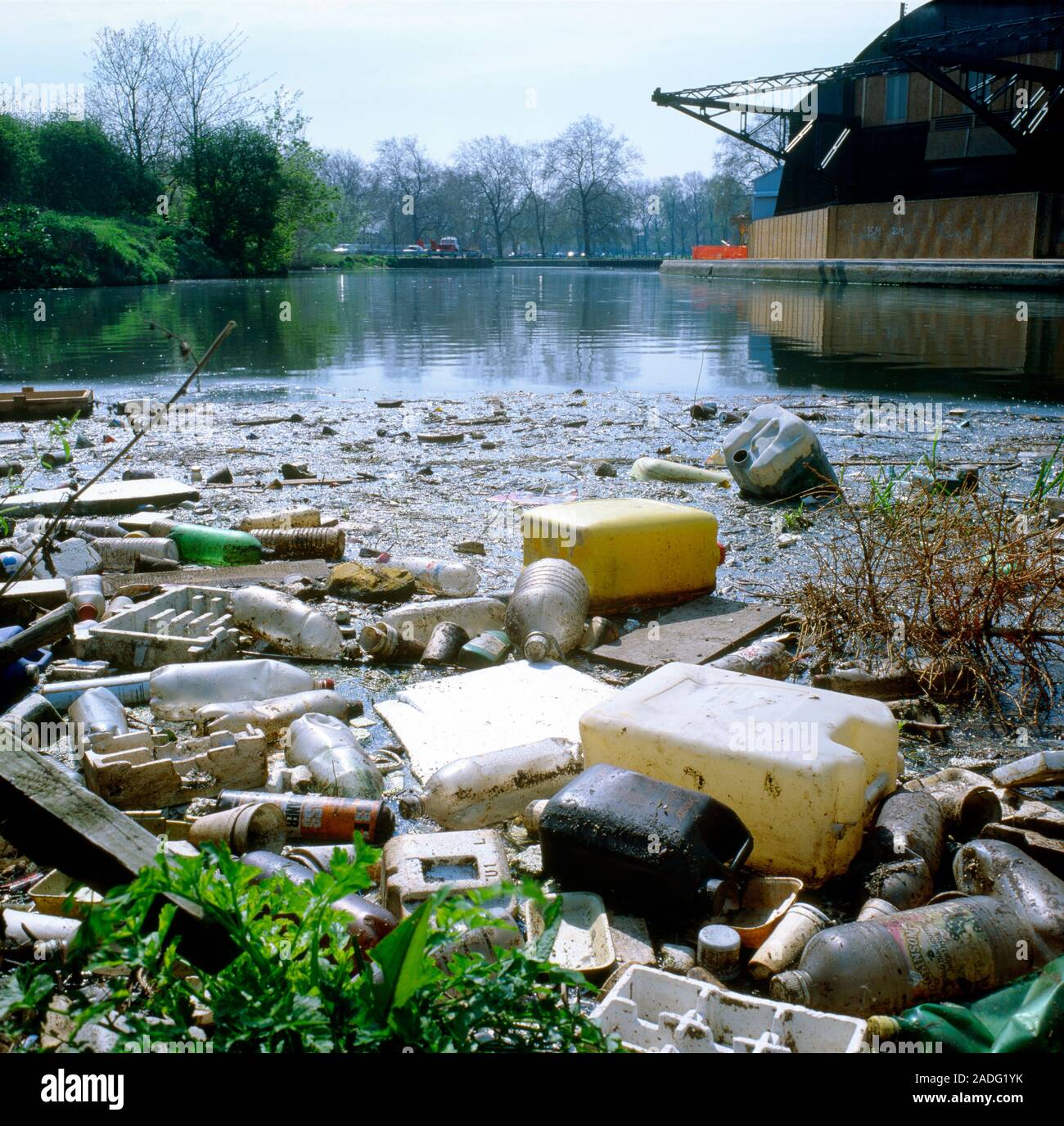 Plastic litter in the River Lee, East London, UK Stock Photo - Alamy