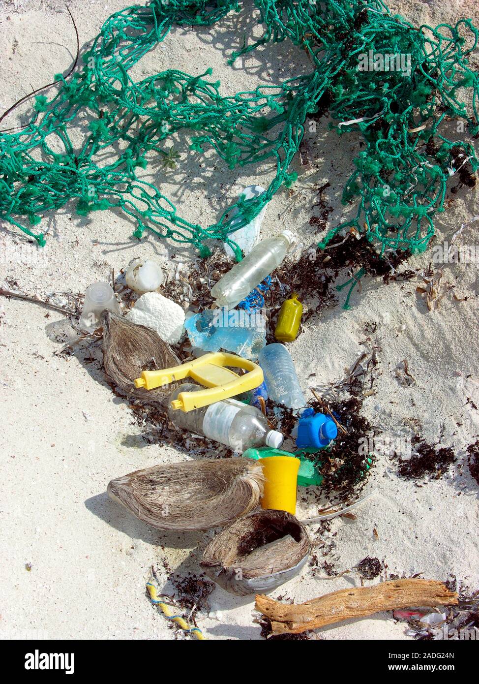 Beach pollution. Litter on a sandy beach. Photographed in Mexico Stock ...