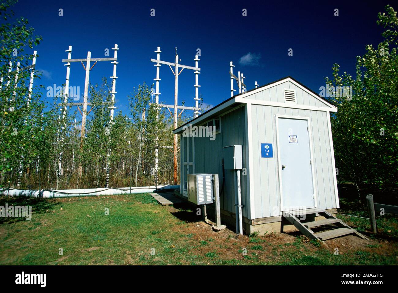 Air pollution research. Gas supply storage hut for the FACE (Free-Air ...