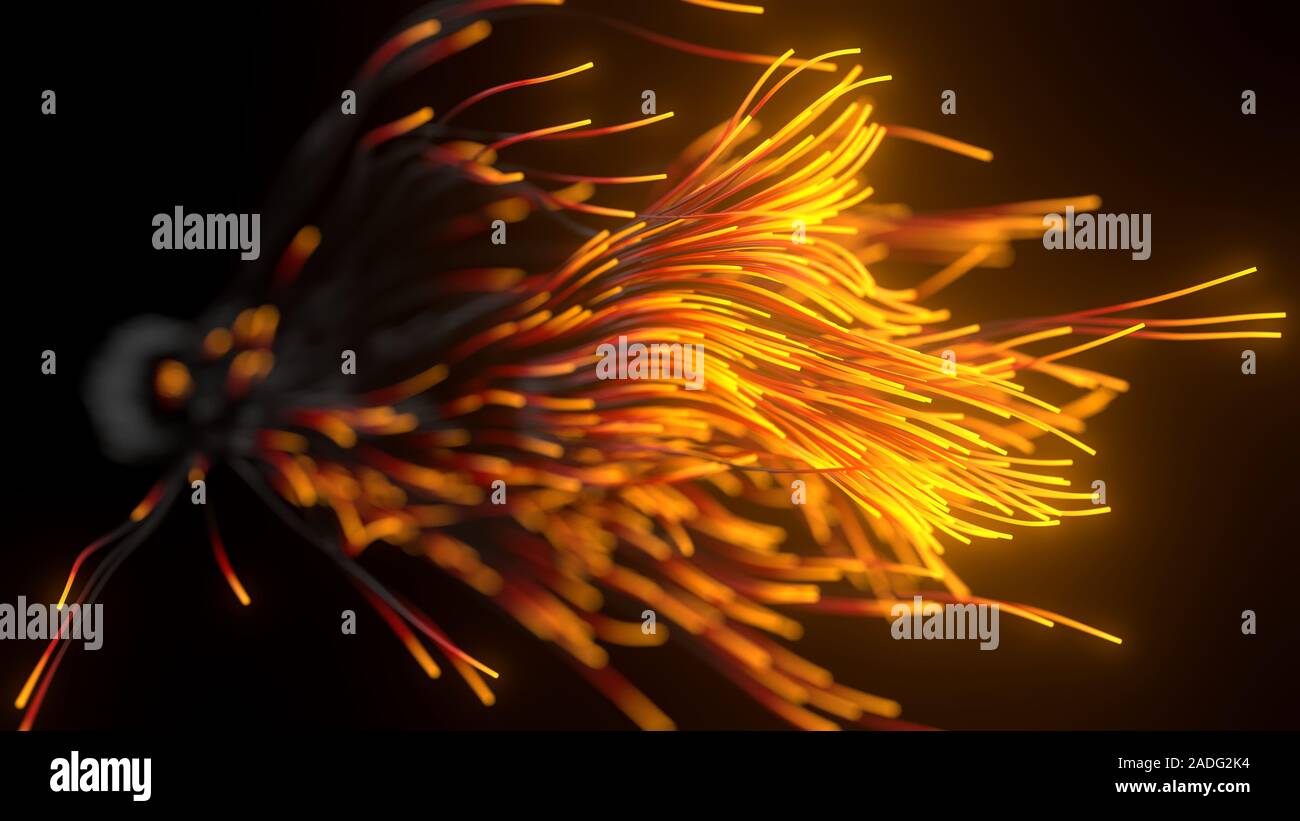 black strings with glowing heads. 3d illustration Stock Photo - Alamy