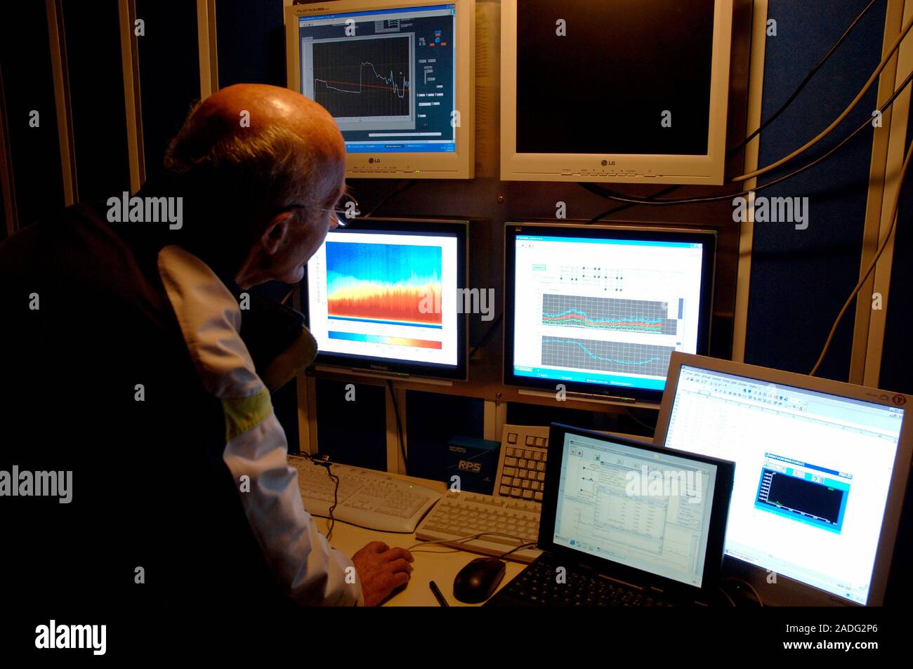 Recording Atmospheric Pollution Researcher Monitoring The Results From Lidar Light Detecting