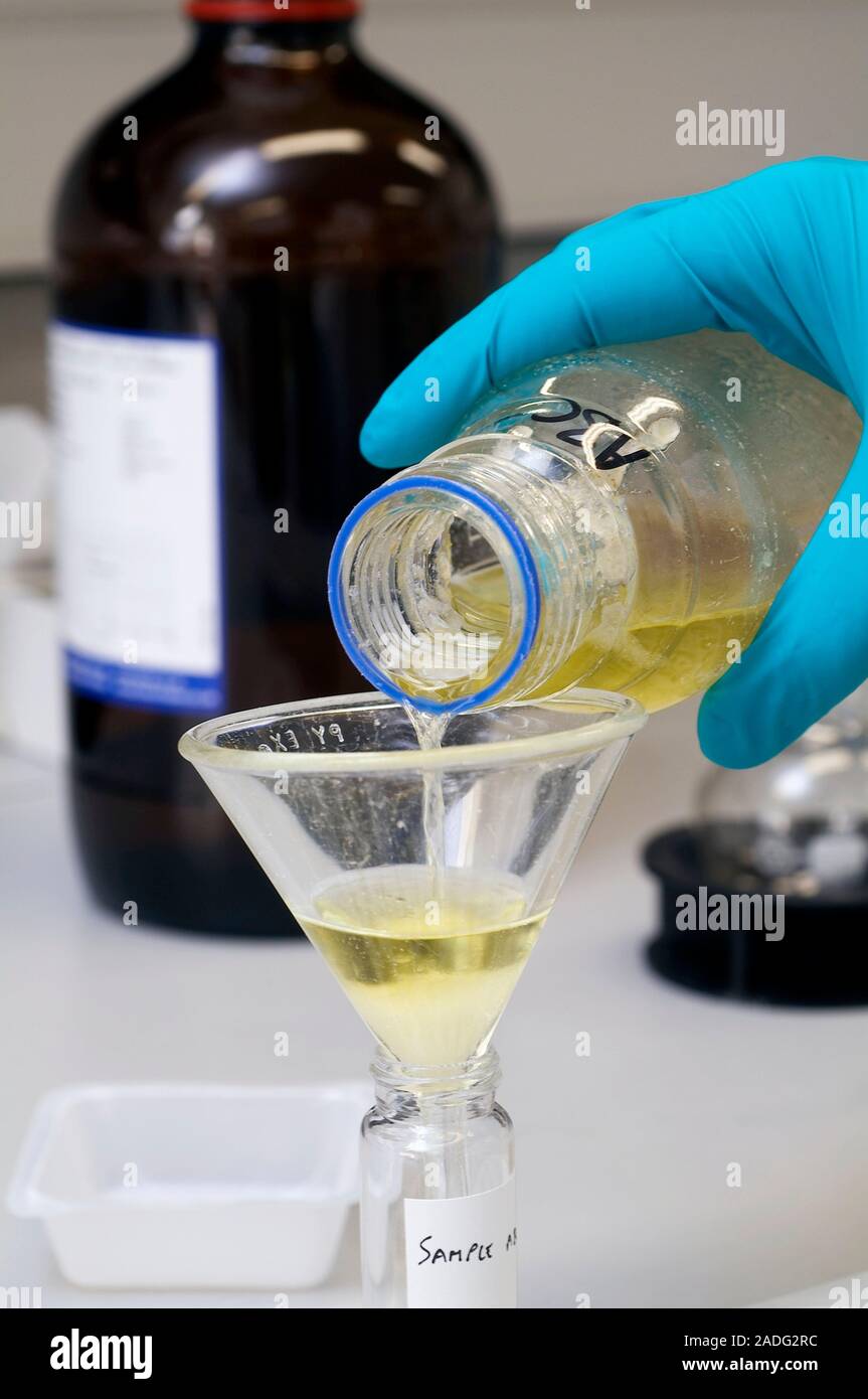 Pesticide residue analysis. Researcher preparing a food sample that is ...