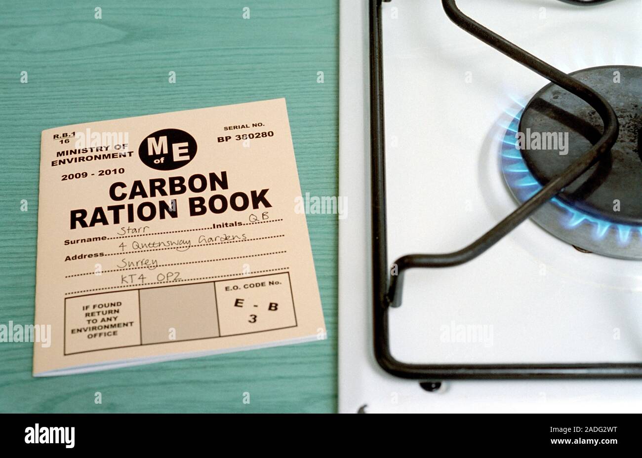 Carbon rationing, conceptual image. Personal carbon ration book by a ...