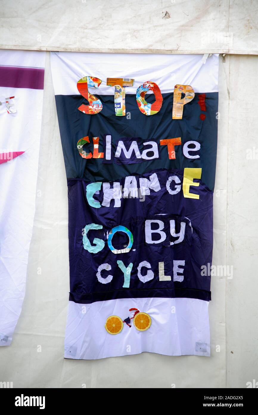 Climate change awareness. Banner displaying a slogan that promotes ...