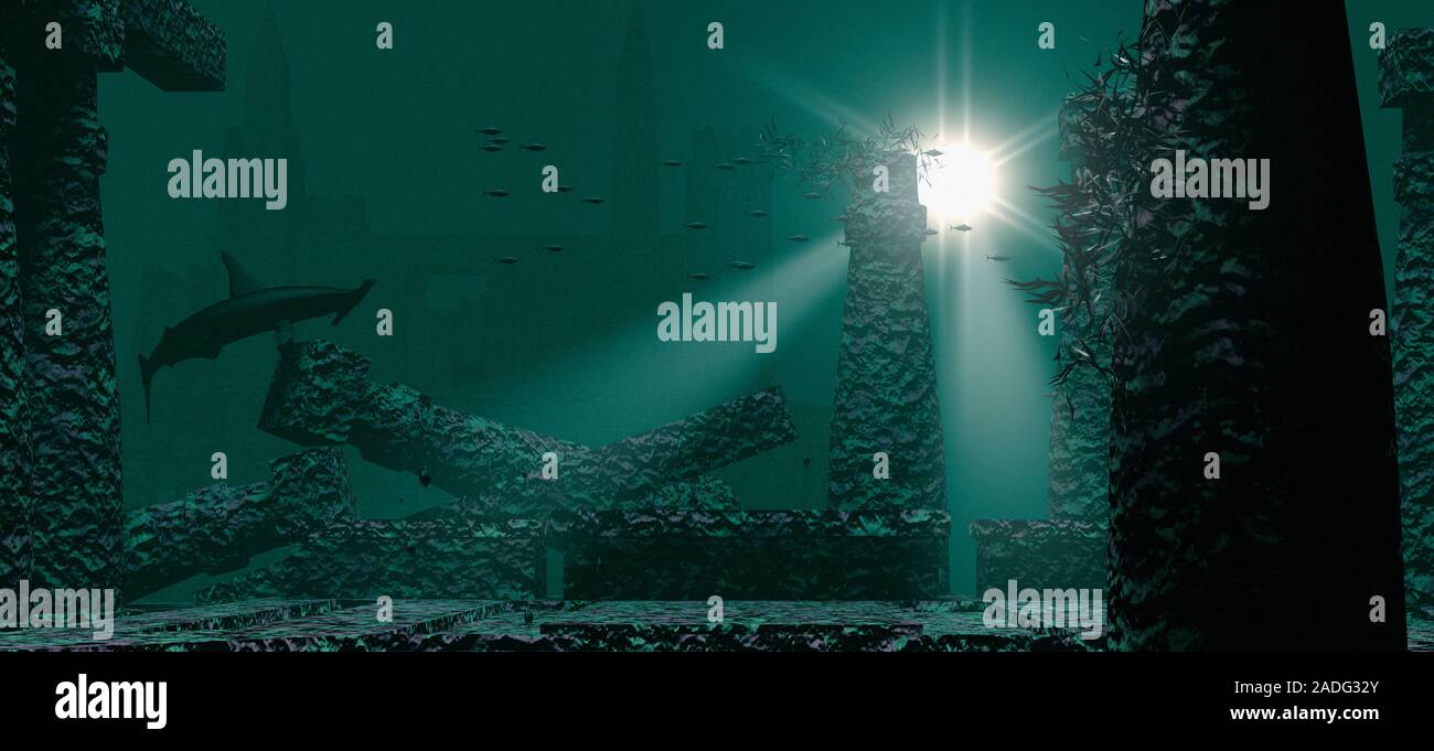 Underwater Atlantis. Artist's impression of the ruins of the ...