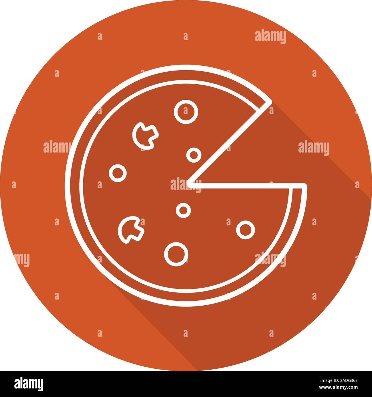 Pizza flat linear long shadow icon. Pizzeria sign. Vector line symbol ...
