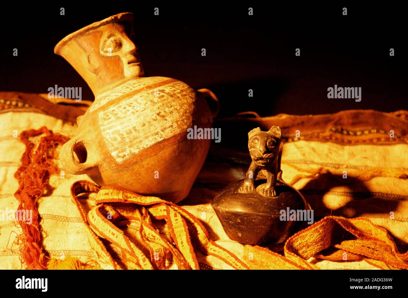 Inca mummy grave goods. Ceramic vessels from an Inca burial. The ...