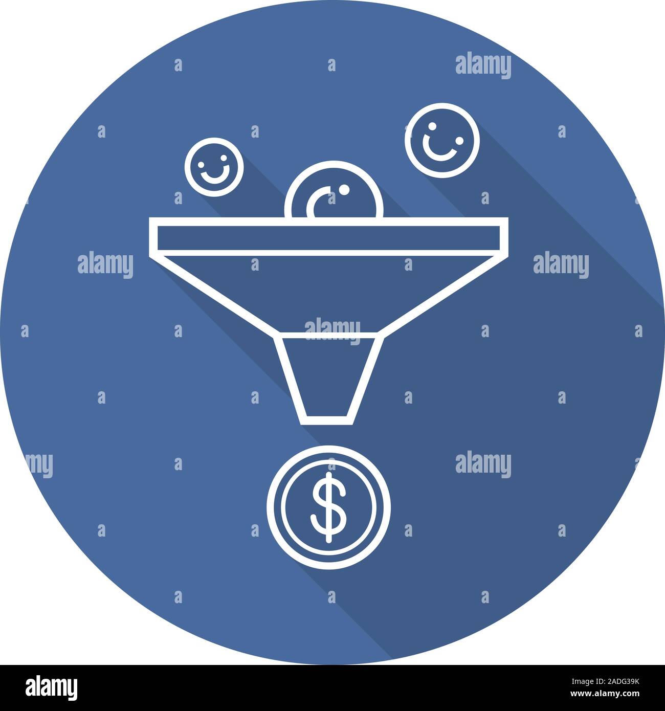 Sales funnel flat linear long shadow icon. Marketing funnel concept ...