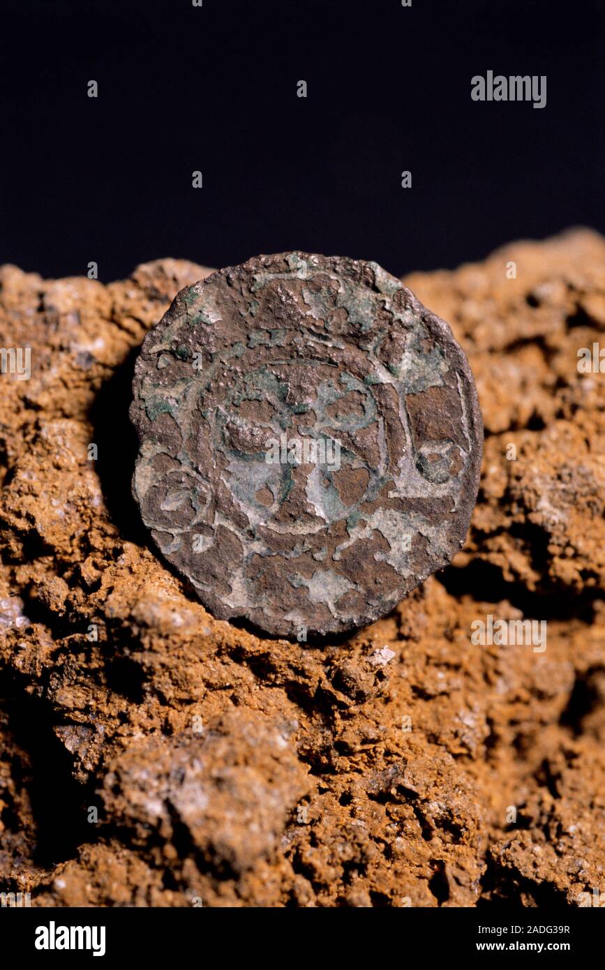 Medieval silver coin. This coin, which dates from the early Middle Ages ...