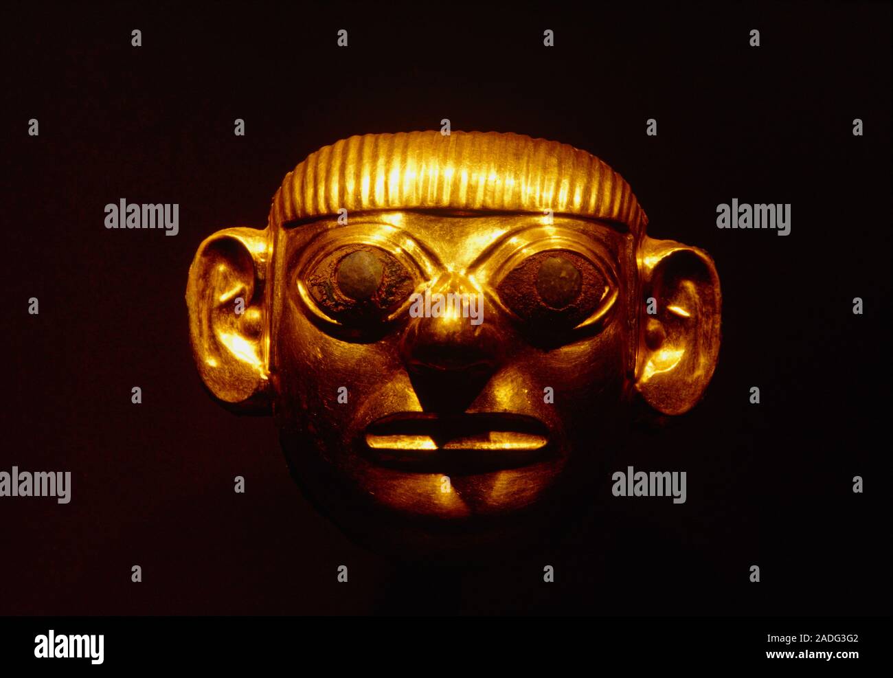 Gold mask from the Lord of Sipan's tomb. Sipan is located in the ...