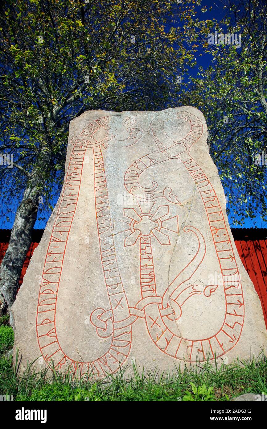 Jarvsta rune stone. The runic inscriptions engraved on this stone date ...
